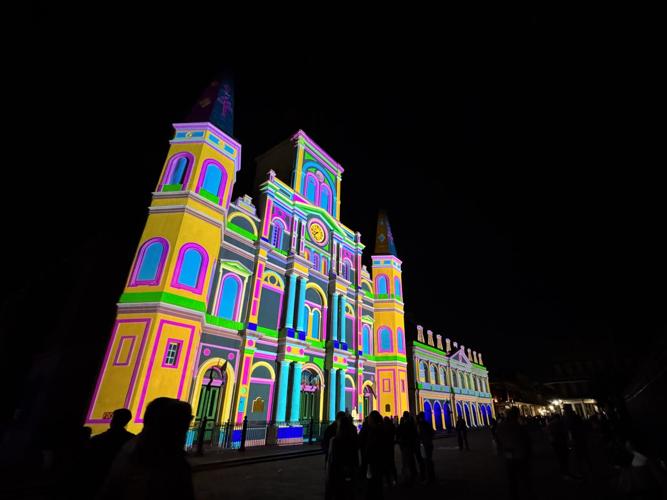 St.Louis Cathedral glows with laser light for Super Bowl LIX | Super ...