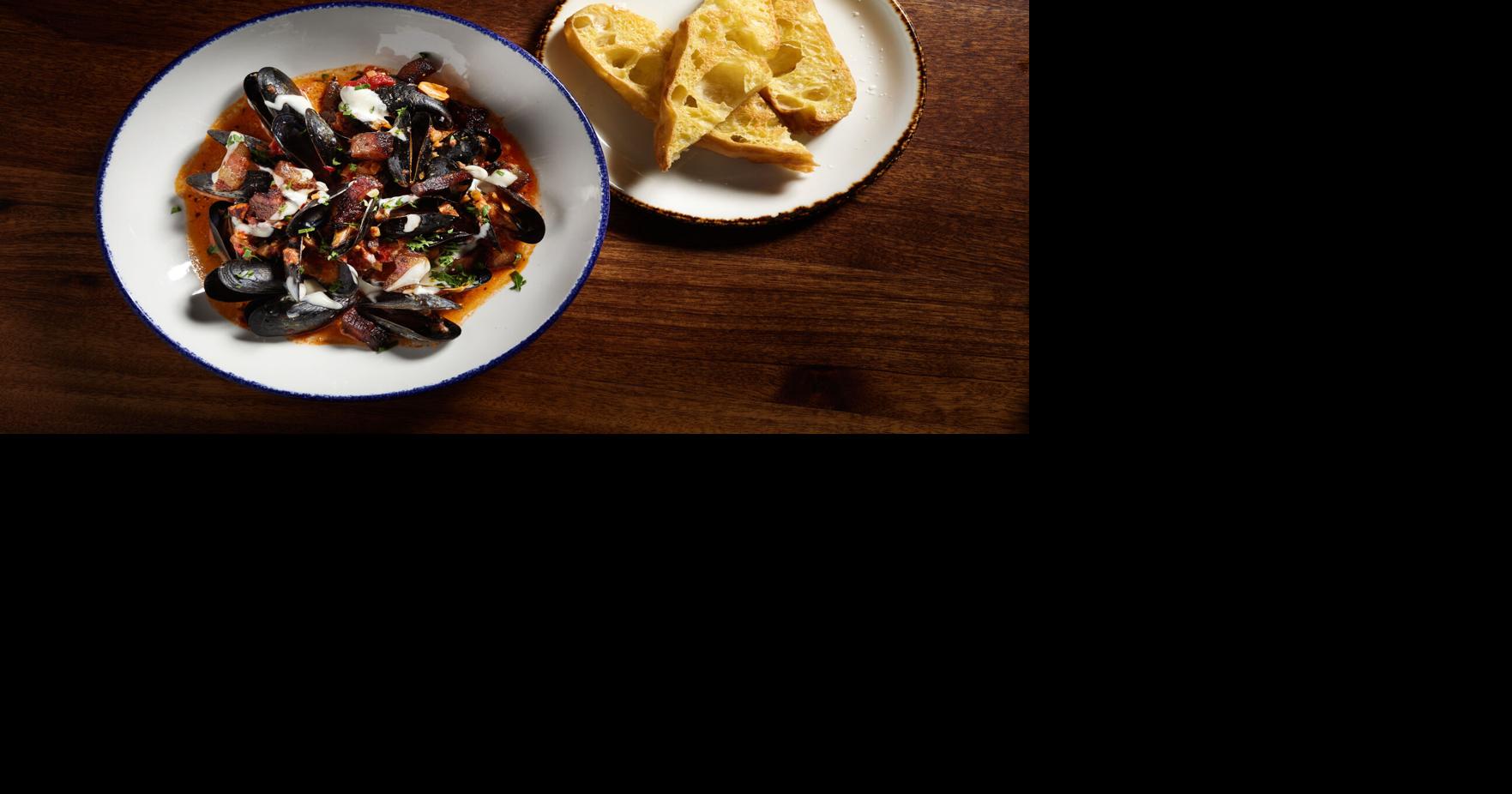Steamed muscle with guanciale, tomato, and house focaccia - Brutto ...