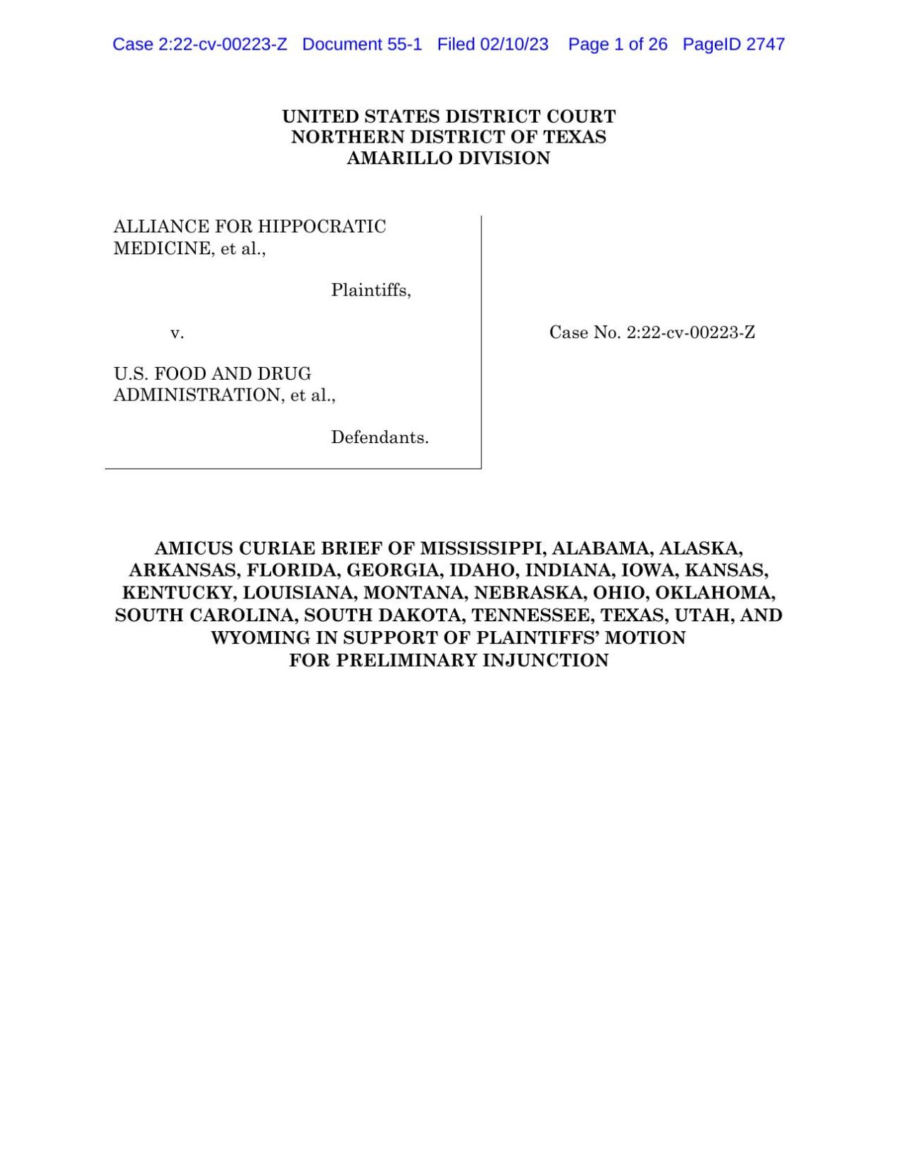 Amicus Curiae Brief supporting ban on abortion drugs | | nola.com