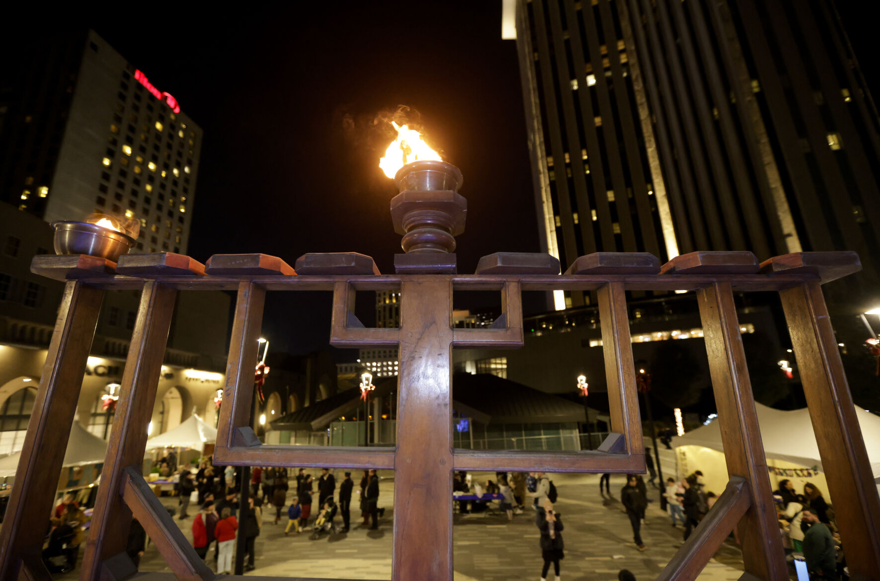 Photos: Menorah lit at Spanish Plaza on the first day of Hanukkah ...