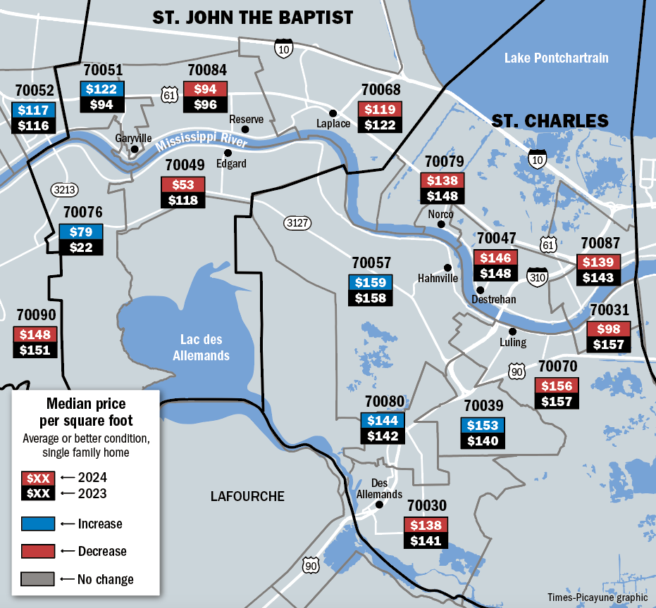 Real estate home prices map River parishes 2023-2024.png | | nola.com
