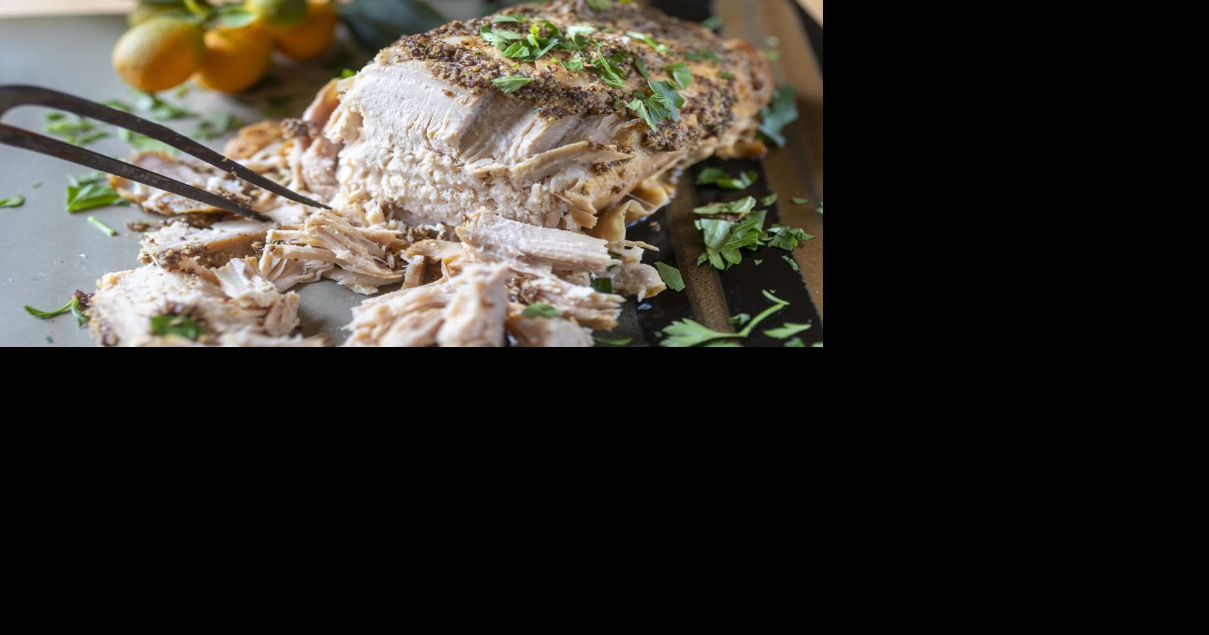 Glazed pork loin, spiced applesauce and cheesy cornbread pudding will ...