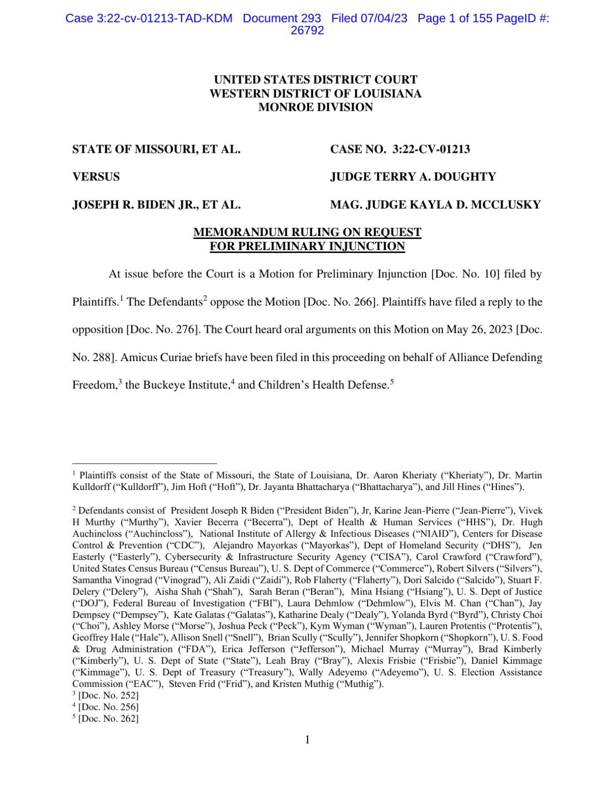 Missouri v Biden preliminary injunction memo | | nola.com
