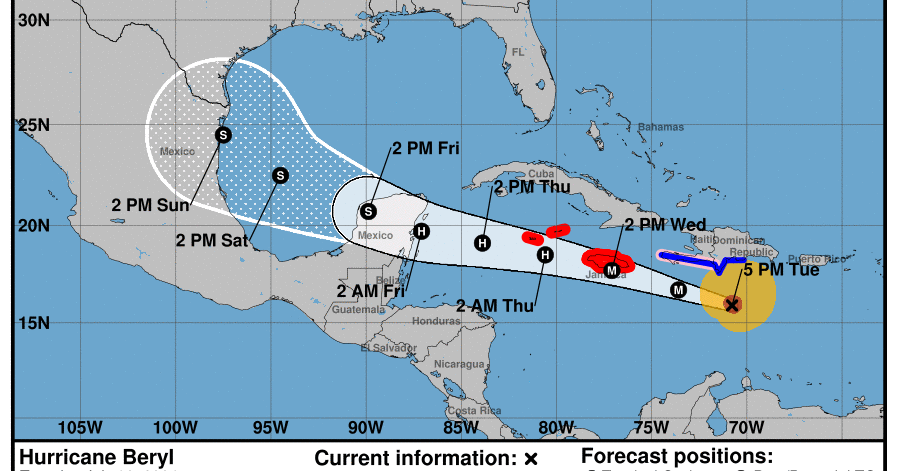 Will Hurricane Beryl affect TX, LA? Storm track shifts north ...
