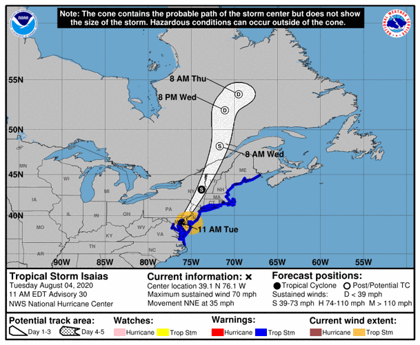 Tropical Storm Isaias speeds across northeast U.S.: See projected path ...