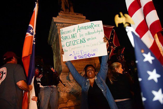 Scenes from the May 1 protest at the Jefferson Davis monument in New ...