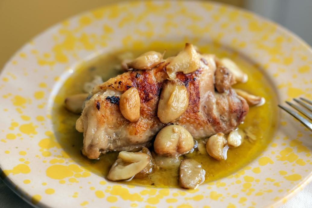 Rich mushroom soup, garlicky chicken and a classic French apple tarte ...