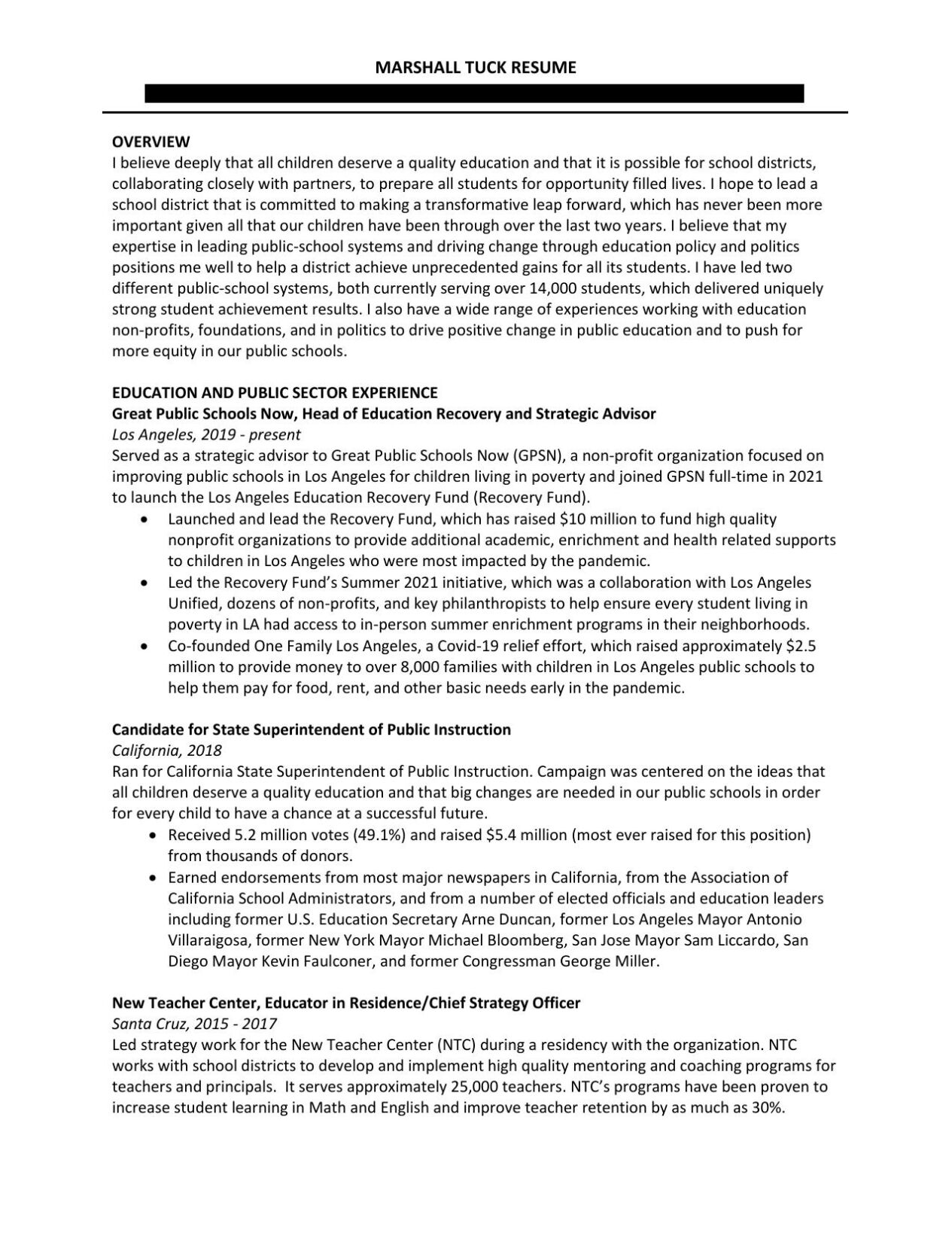 Marshall Tuck resume | | nola.com