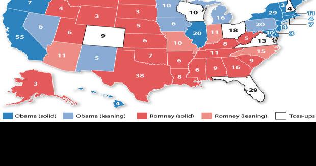 Map of the 2012 electoral vote projections for president | Local ...