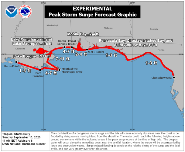 Hurricane Center: Sally to come ashore Monday night with at least 90 ...