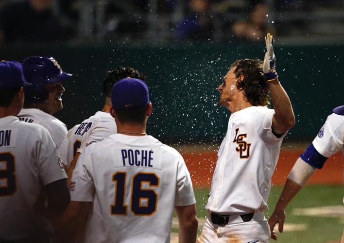 A face full of water? LSU's Zach Watson got his post-home run face bath ...