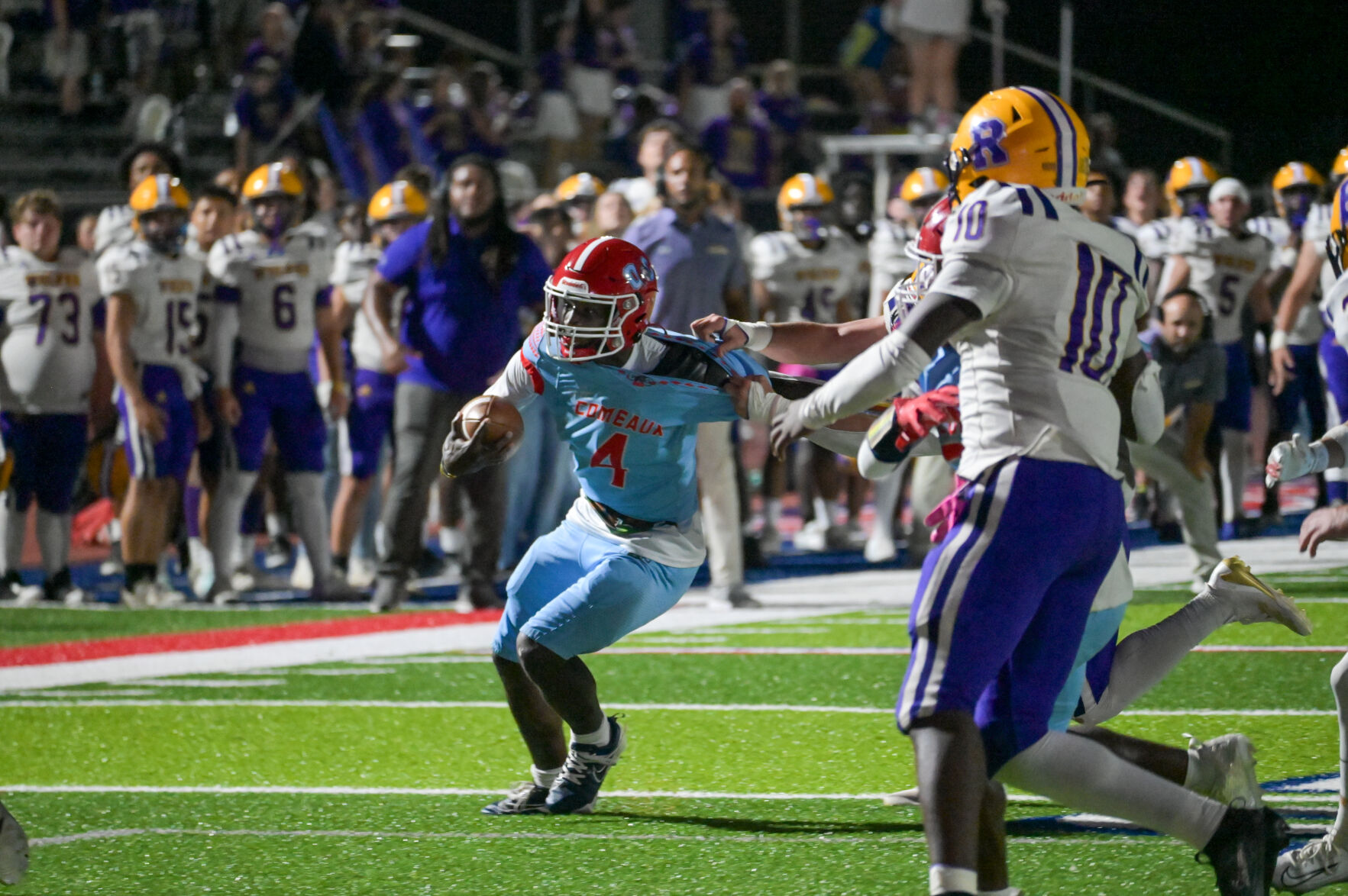Comeaux’s #4 Ja’Den Celestine tries to escape the Wolves def | | nola.com