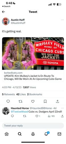 Austin Huff is wearing the Kim Mulkey jacket to see the Cubs ...