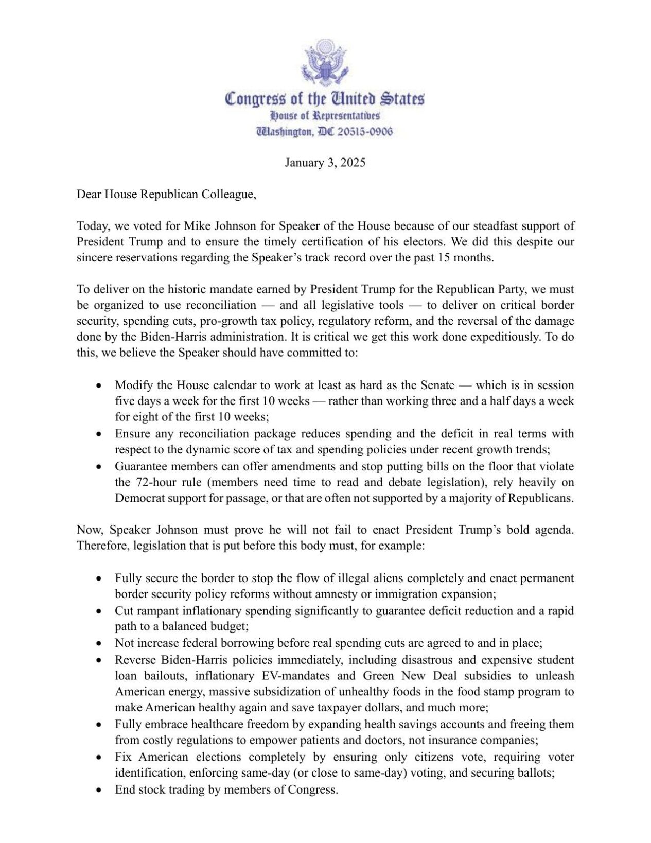 Freedom Caucus letter | | nola.com