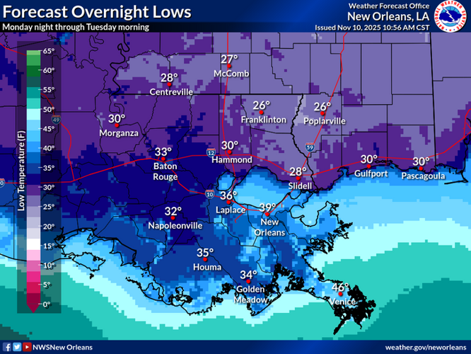 Weather forecast: First 2025 freeze warning near New Orleans | Weather ...