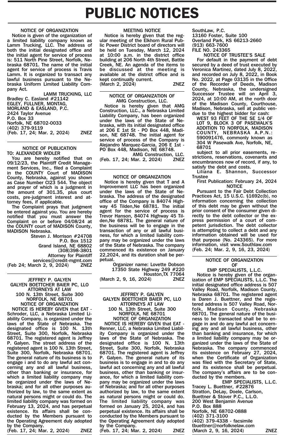 March 2nd Public Notices | News | norfolkdailynews.com