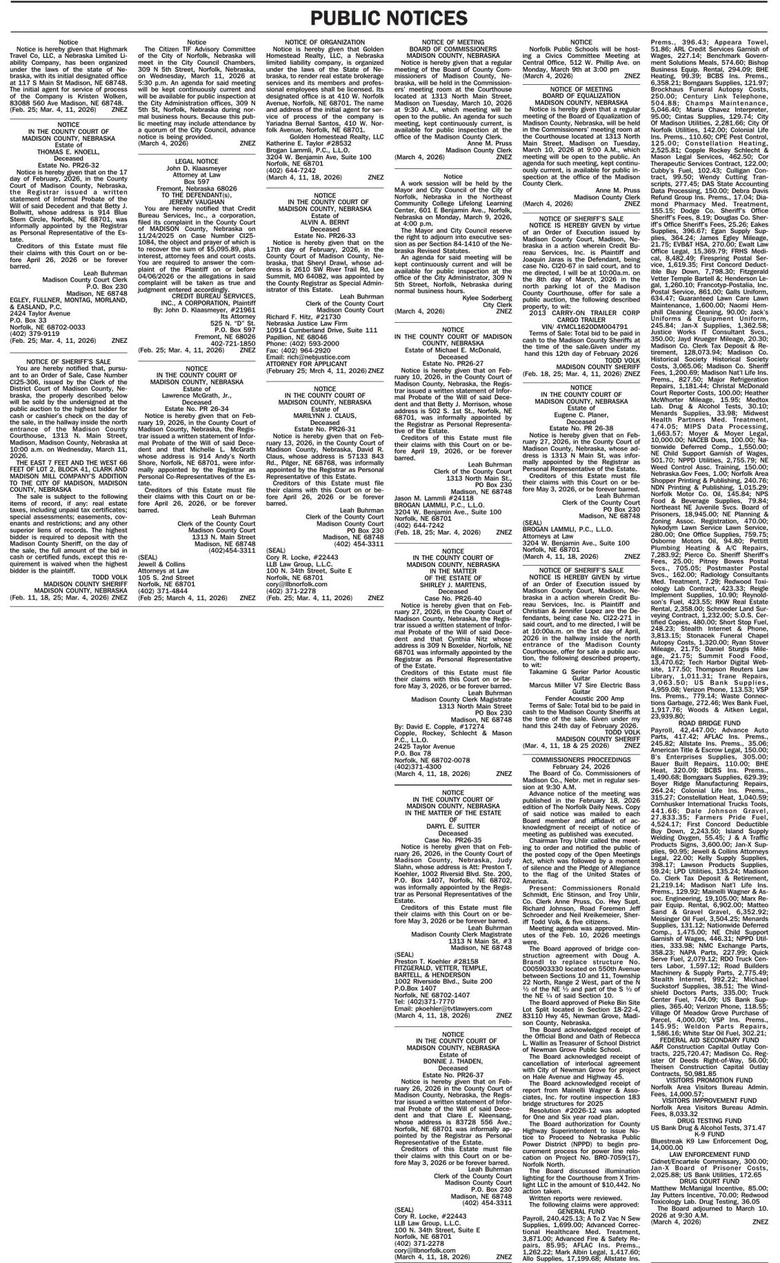 March 4 Public Notices | News | norfolkdailynews.com