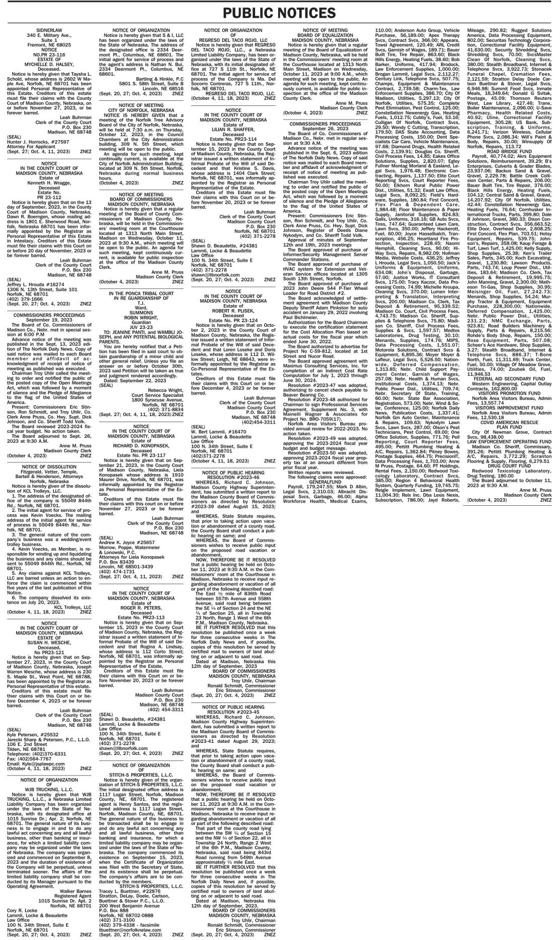 October 4 Public Notices | News | norfolkdailynews.com