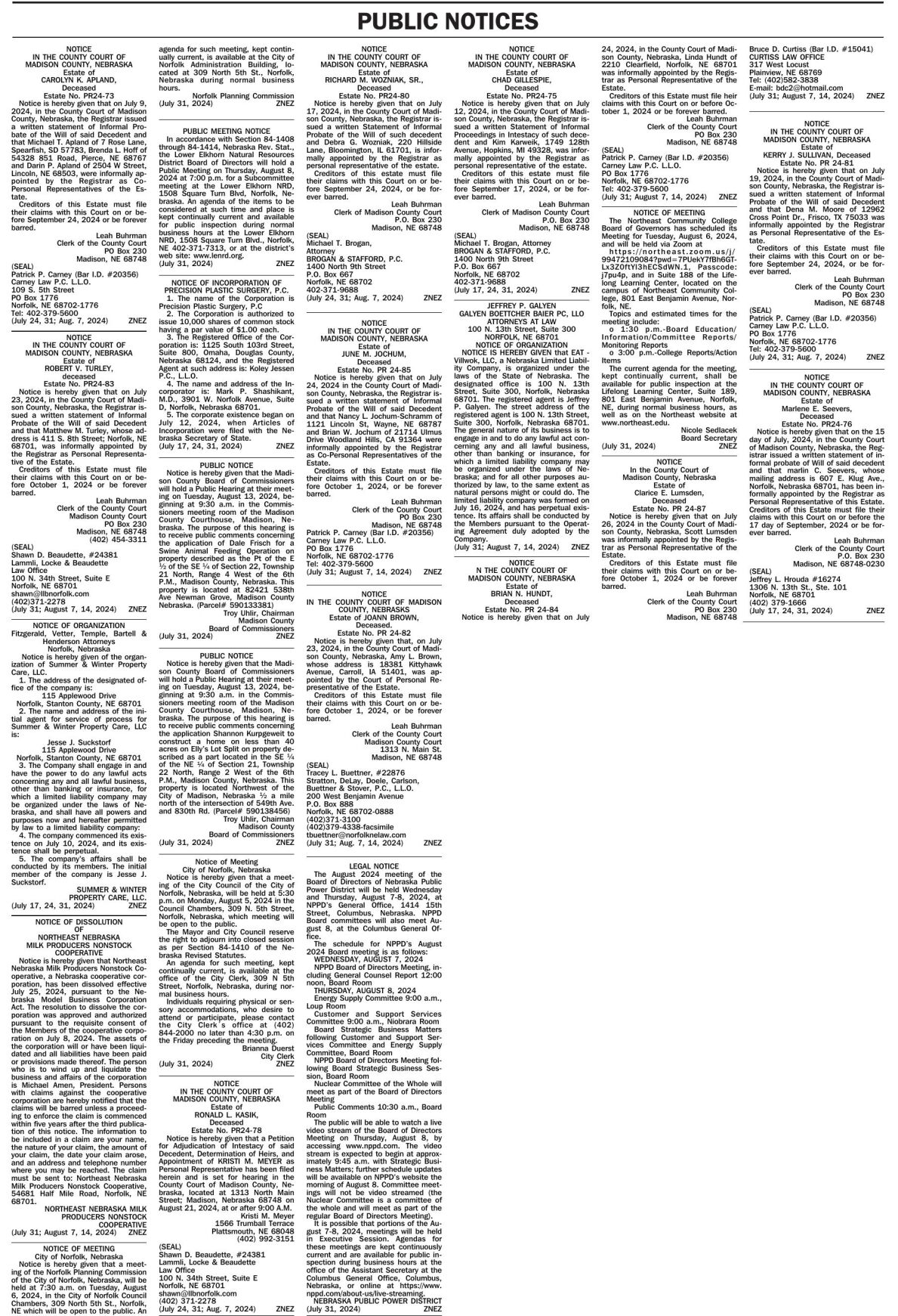July 31 Public Notices | News | norfolkdailynews.com