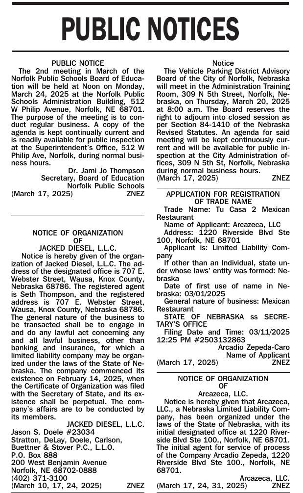 March 17 Public Notices | News | norfolkdailynews.com