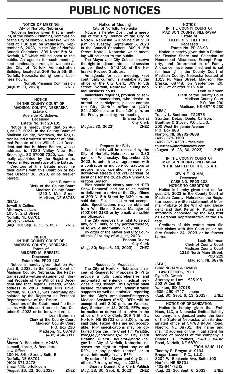 August 30 Public Notices | News | norfolkdailynews.com