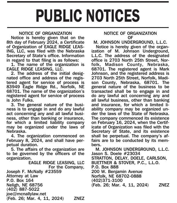 February 26 Public Notices | News | norfolkdailynews.com