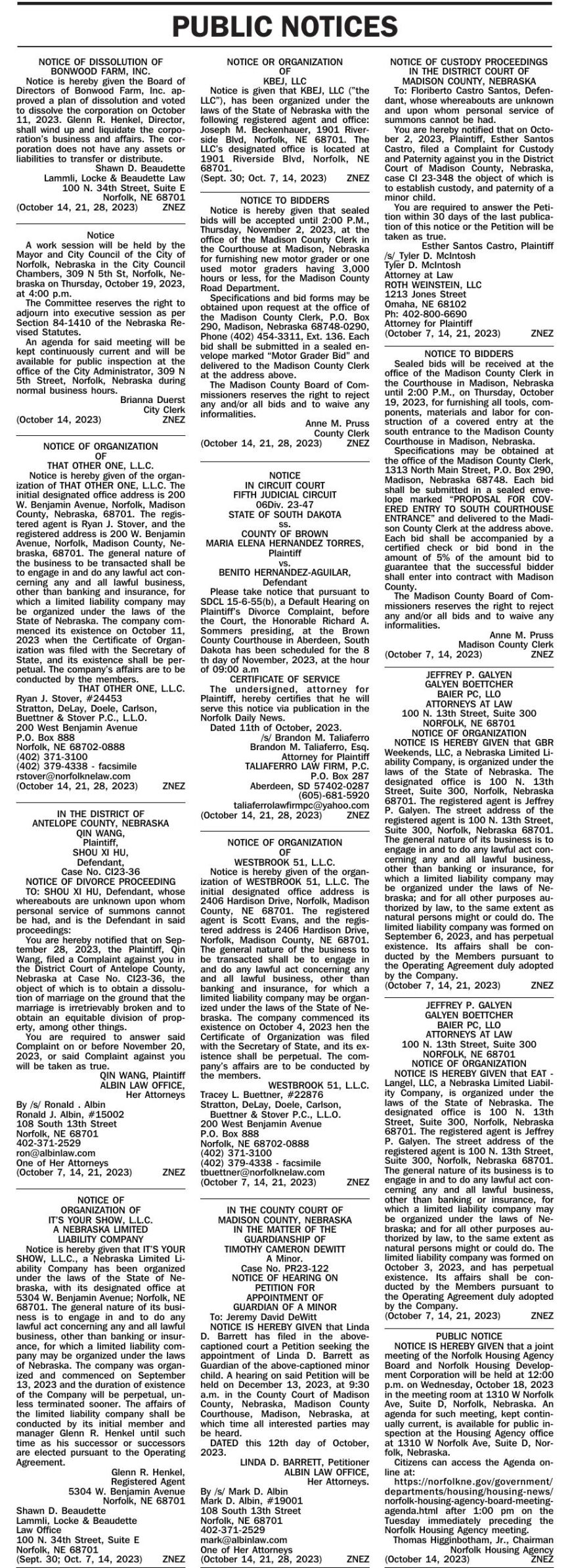 October 14 Public Notices | News | norfolkdailynews.com