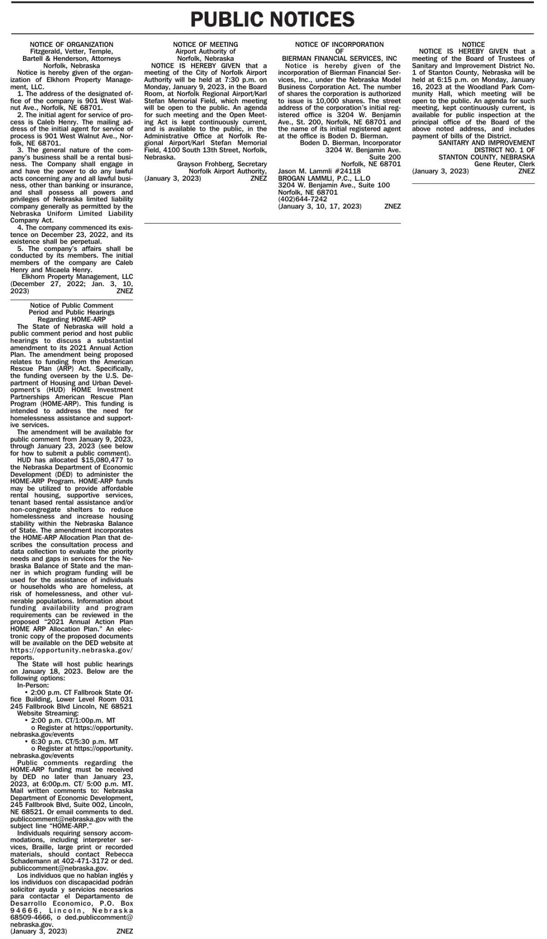 January 3 Public Notices | News | norfolkdailynews.com