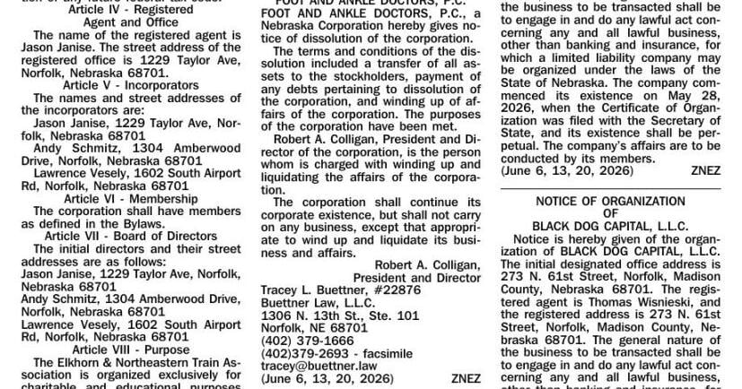 June 13 Public Notices | News | norfolkdailynews.com