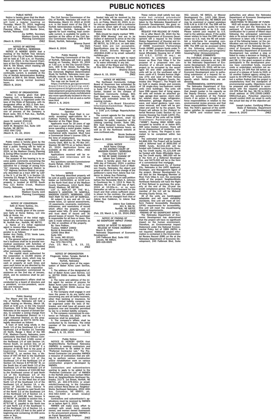 March 8 Public Notices | News | norfolkdailynews.com