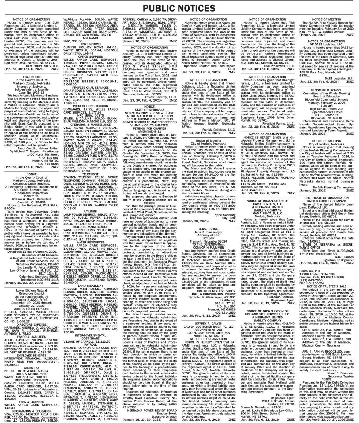 Jan. 30 public notices | News | norfolkdailynews.com