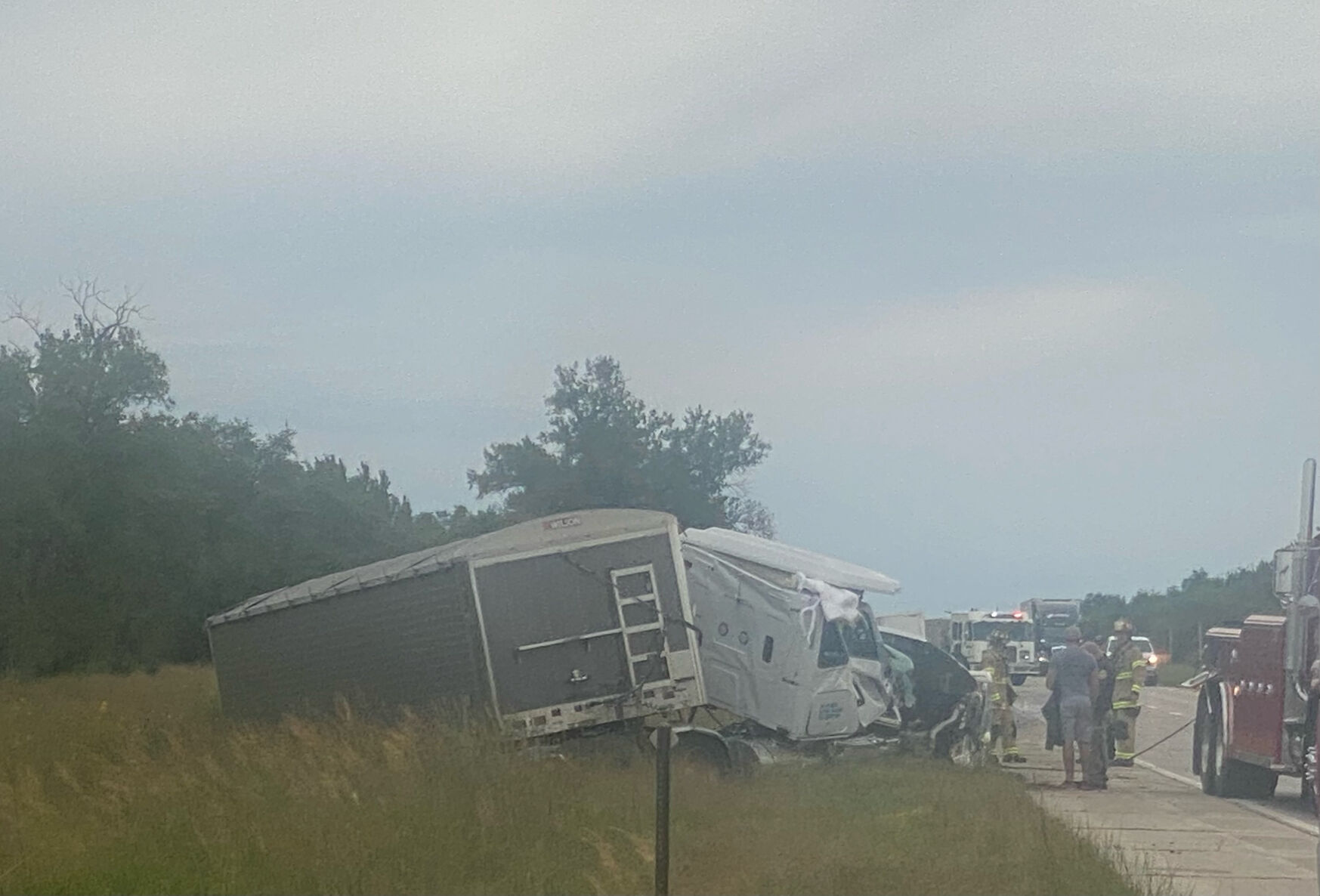 Nobody injured after semi strikes parked trailer on Highway 81 | News ...