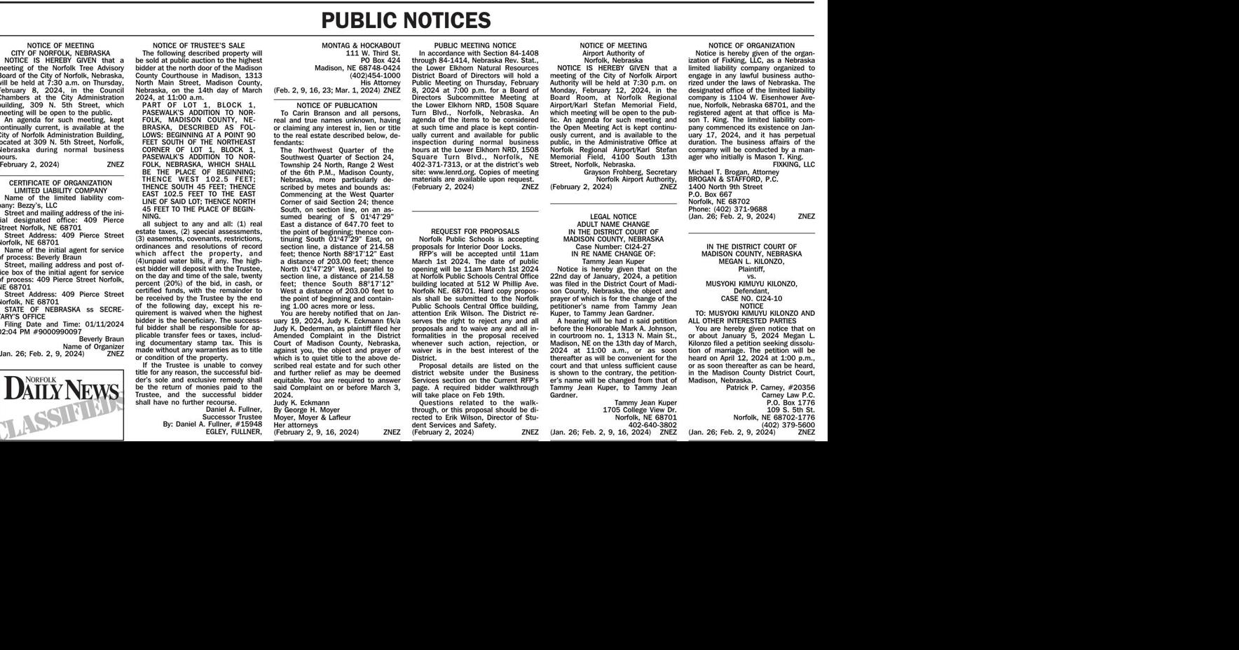 February 2 Public Notices | News | norfolkdailynews.com