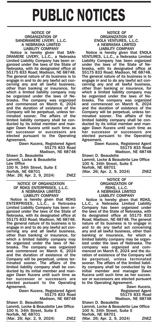 March 26 Public Notices | News | norfolkdailynews.com