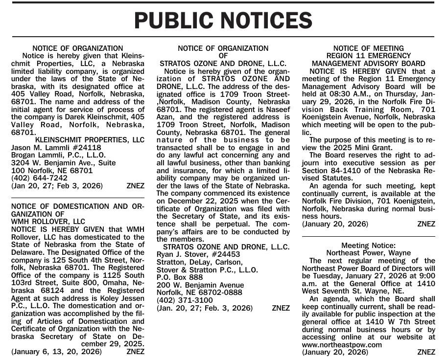 January 20 Public Notices | News | norfolkdailynews.com