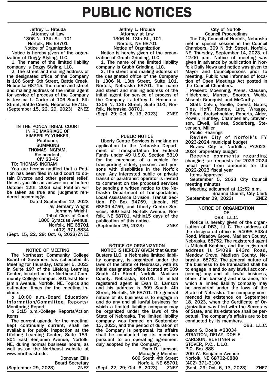 September 29 Public Notices | News | norfolkdailynews.com