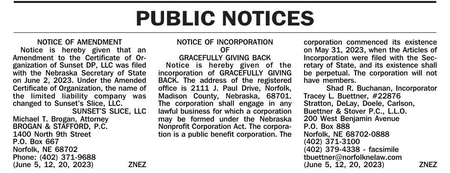 June 20 Public Notices | News | norfolkdailynews.com