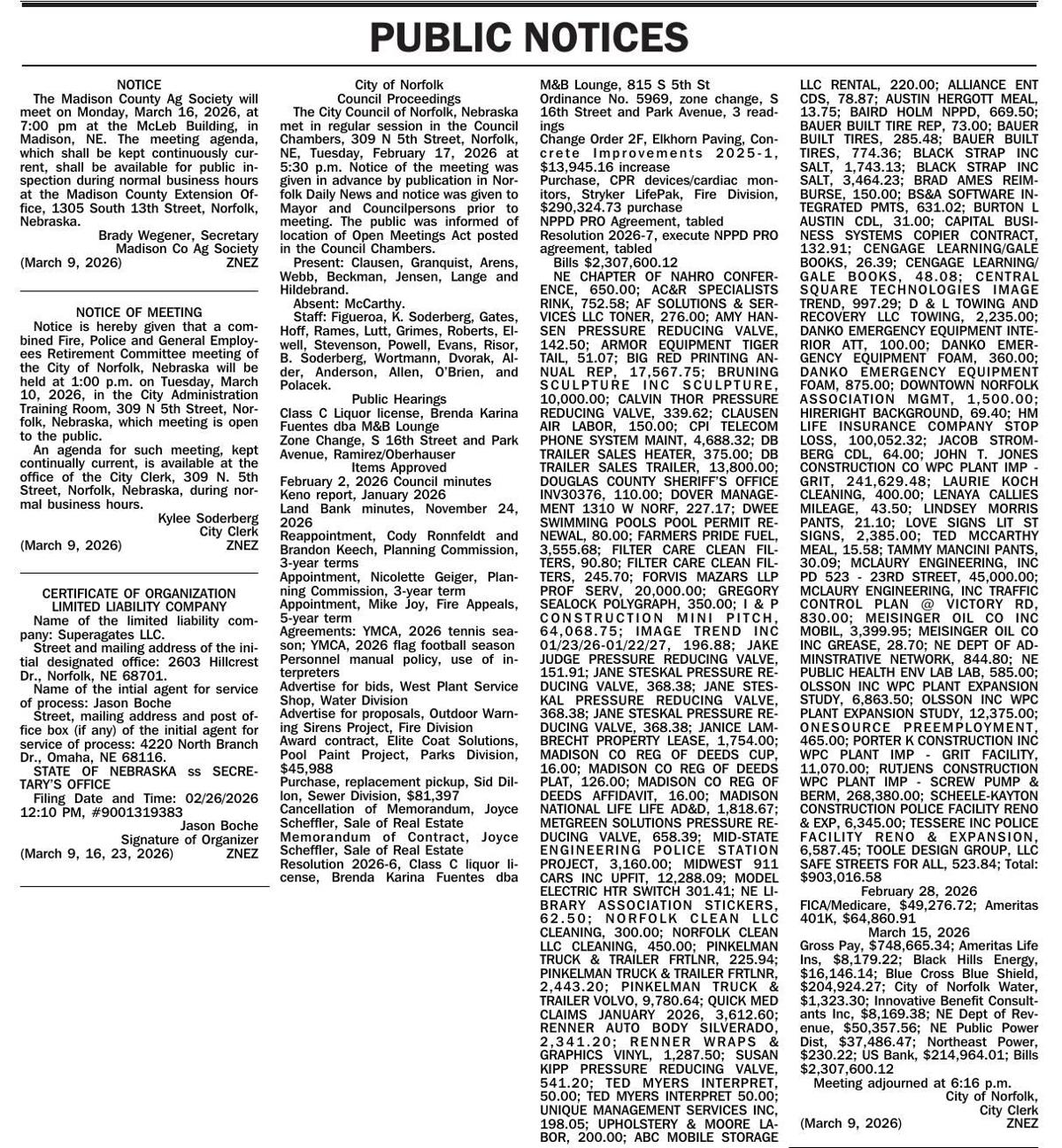 March 9 Public Notices | News | norfolkdailynews.com