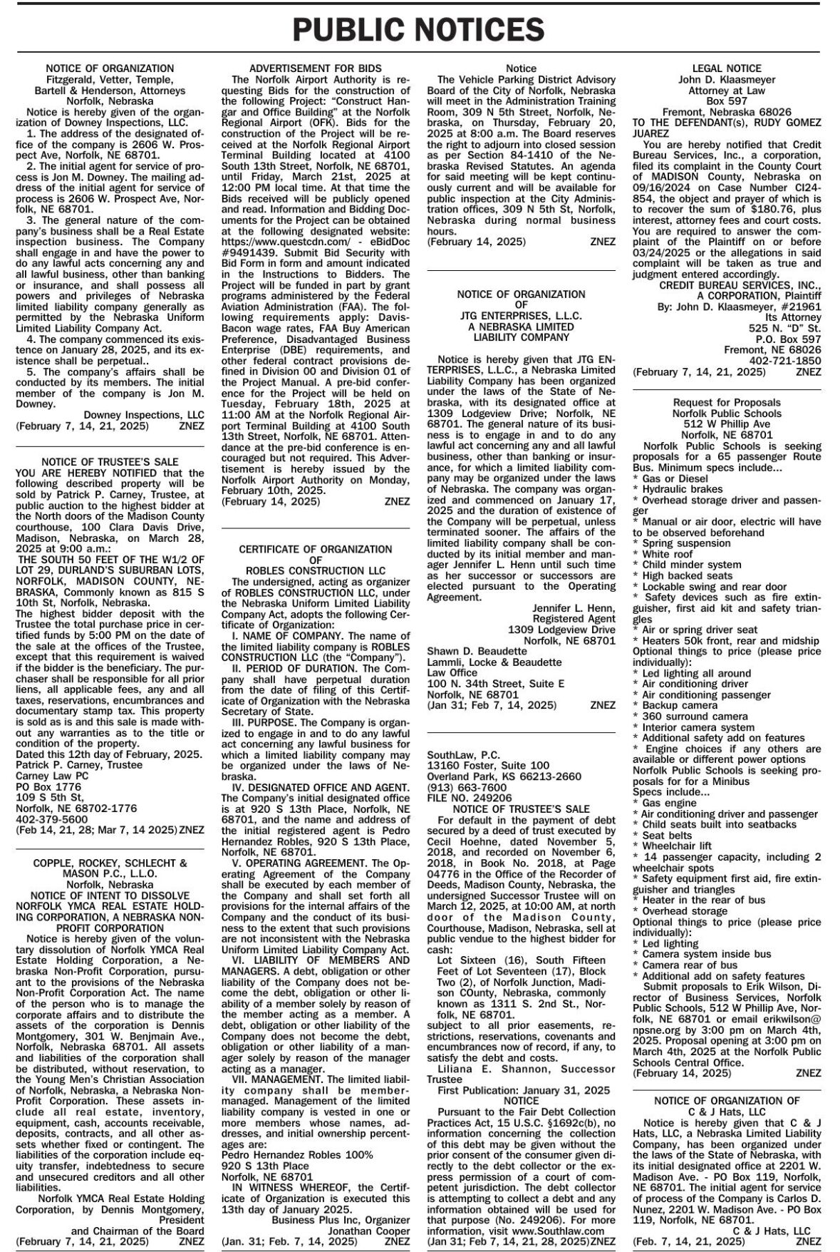 February 14 Public Notices | News | norfolkdailynews.com