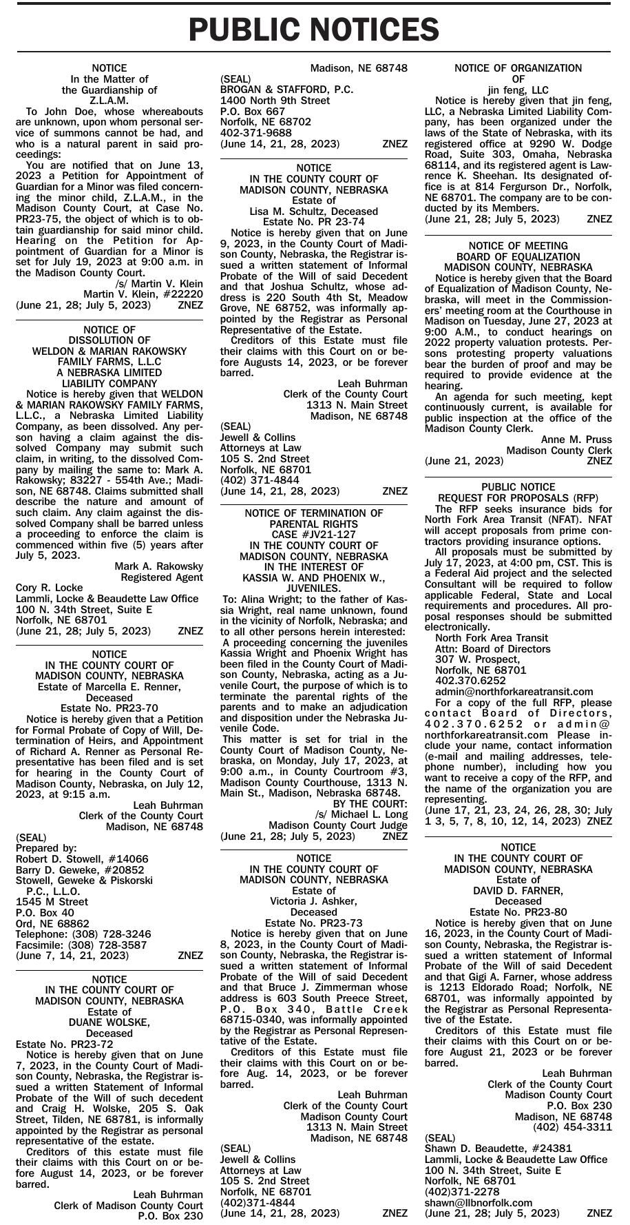 June 21 Public Notices | News | norfolkdailynews.com