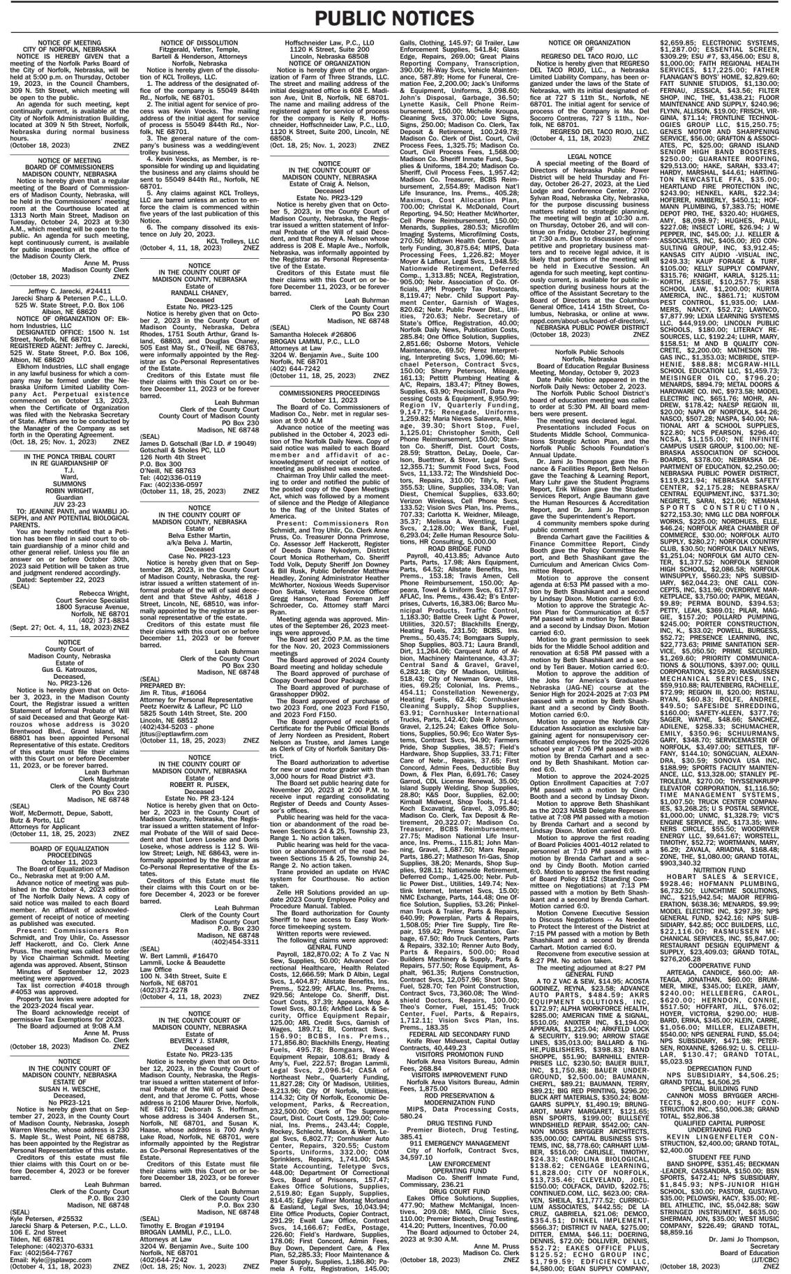 October 18 Public Notices | News | norfolkdailynews.com