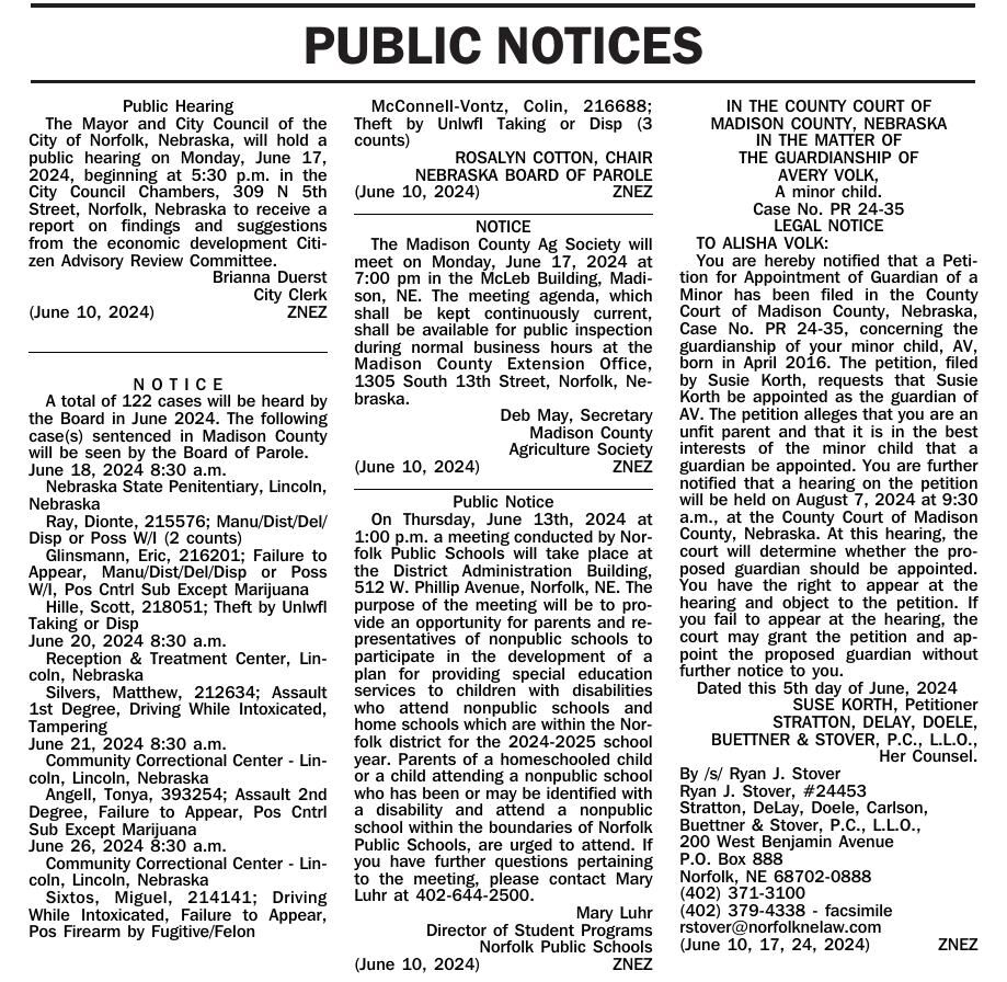 June 10 Public Notices | News | norfolkdailynews.com