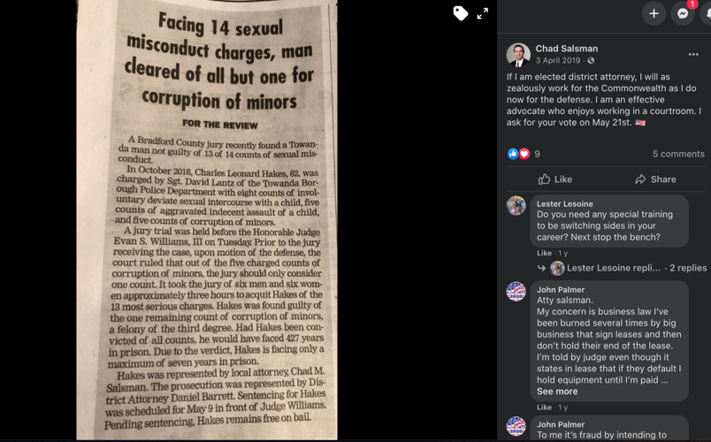 Bradford County District Attorney Chad Salsman under investigation by ...