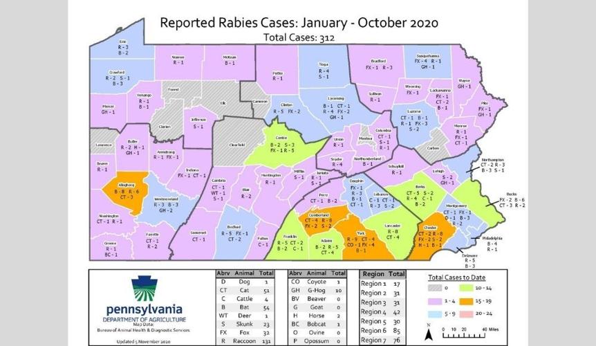 Rabies case maps for September and October by the Pa. Dept. of ...