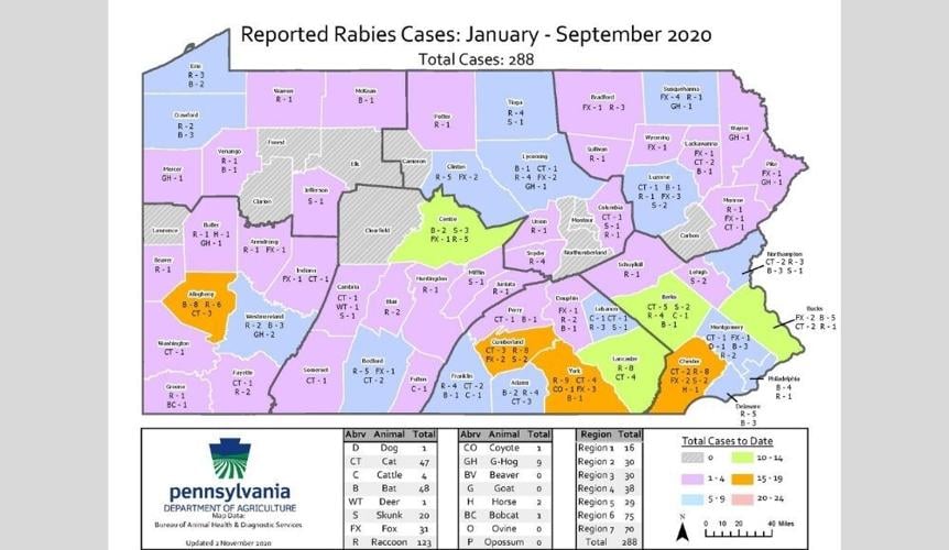 Rabies case maps for September and October by the Pa. Dept. of ...