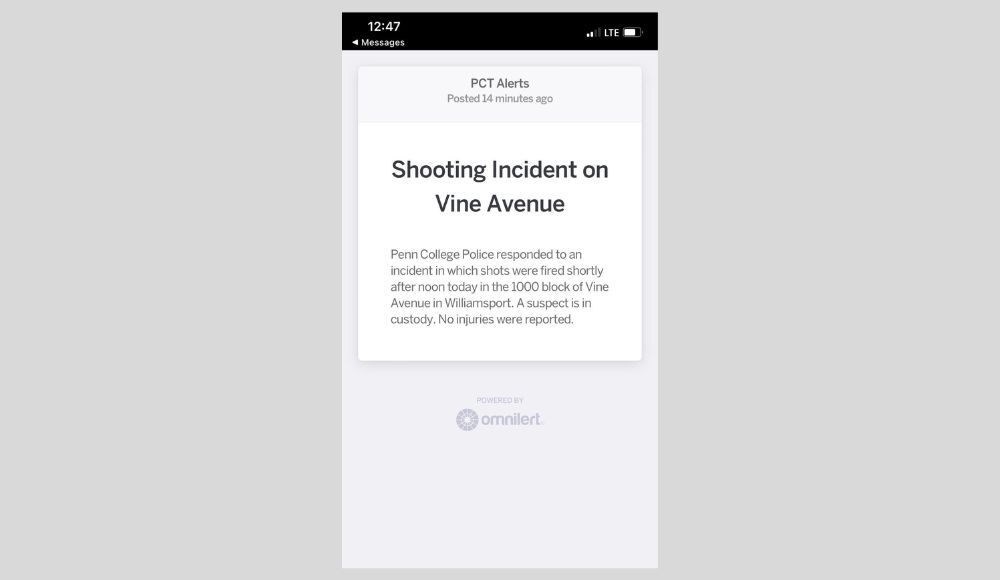 Penn College text alerts students and staff to shooting incident | News ...