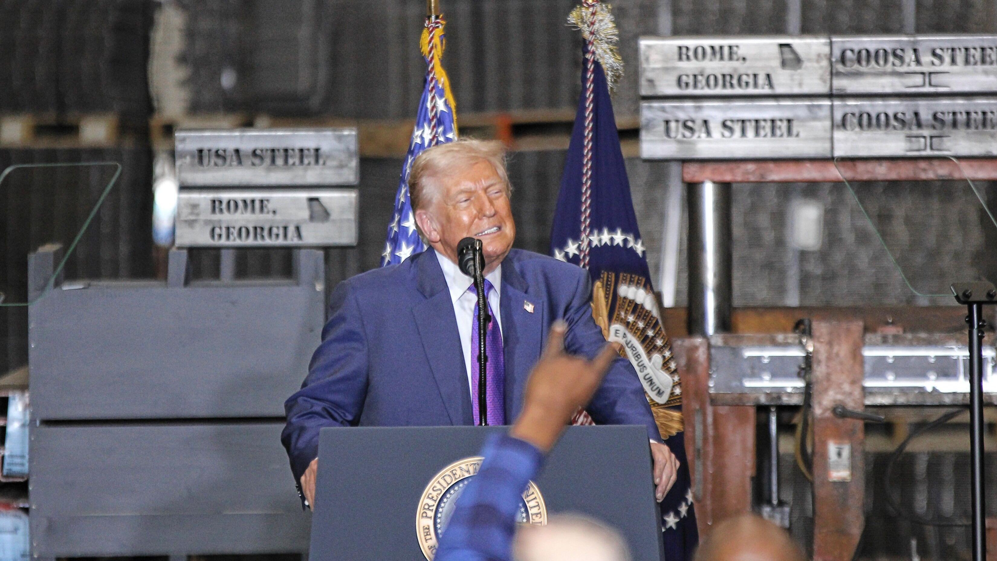 Presidential visit to Rome: Trump holds rally at Coosa Steel after ...