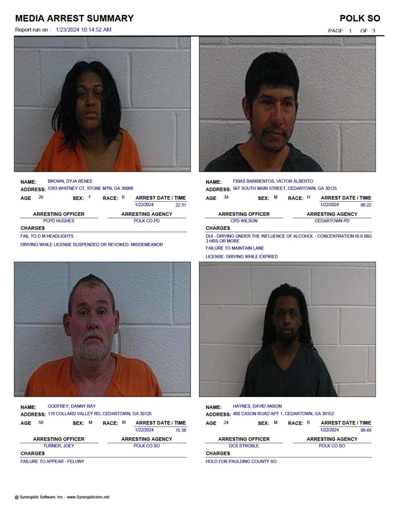 Polk County Jail Report for Tuesday, Jan. 23 | Police Fire ...