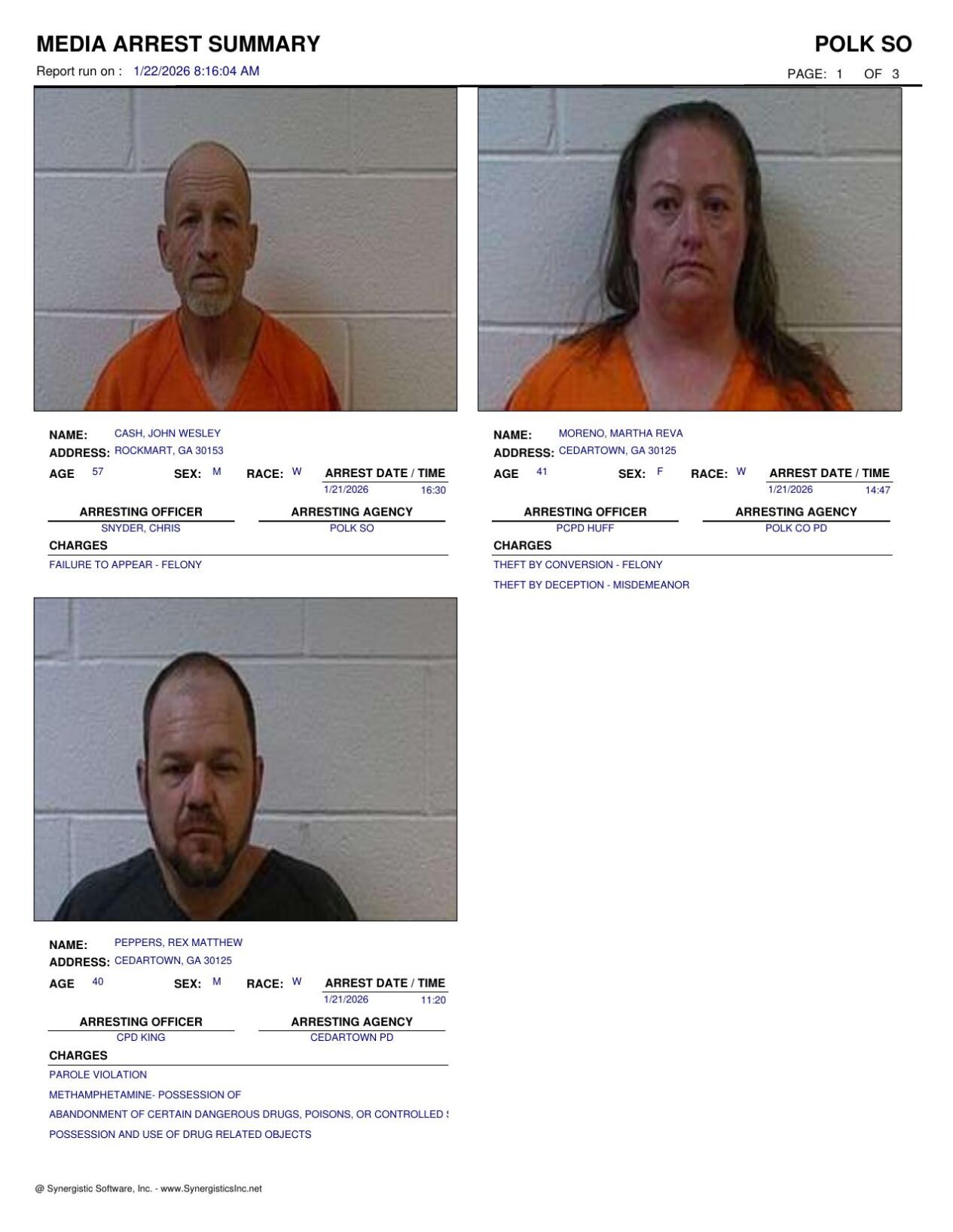 Polk County Jail Report for Thursday, Jan. 22 | Police Fire ...