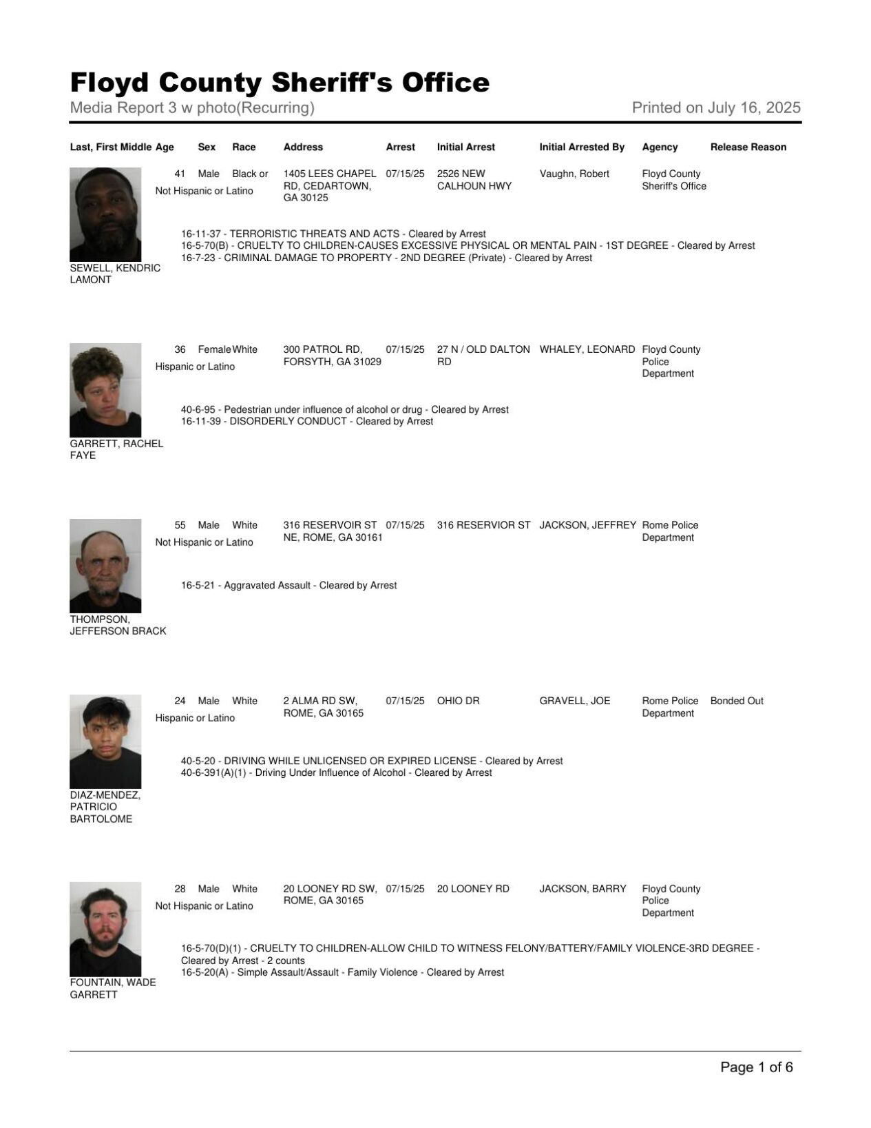 Floyd County Jail report for 8 a.m. Wednesday, July 16 | Police/Fire ...